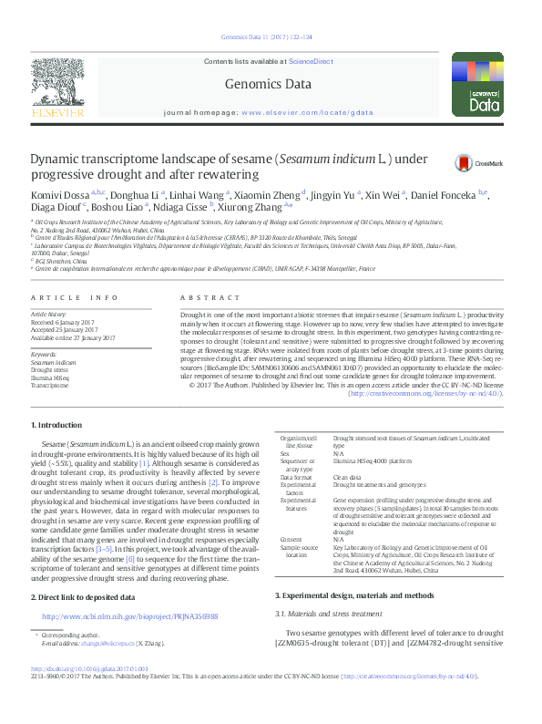 (PDF) Dynamic transcriptome landscape of sesame (Sesamum indicum L ...