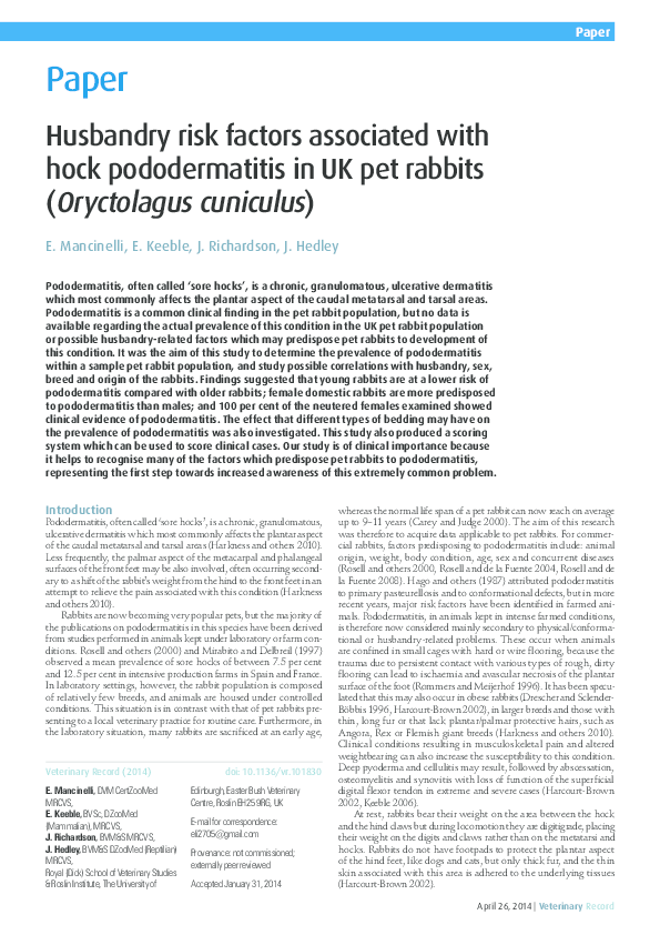 (PDF) Paper Husbandry risk factors associated with hock pododermatitis ...