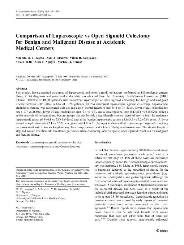(PDF) Laparoscopic-assisted colectomy and lymphadenectomy without peritoneal insufflation for ...