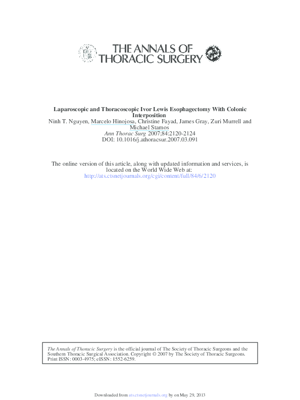(PDF) Laparoscopic and Thoracoscopic Ivor Lewis Esophagectomy With ...