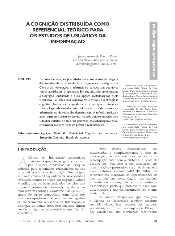 (PDF) DISTRIBUTED COGNITION AS A THEORETICAL FRAMEWORK FOR INFORMATION BEHAVIOR STUDIES