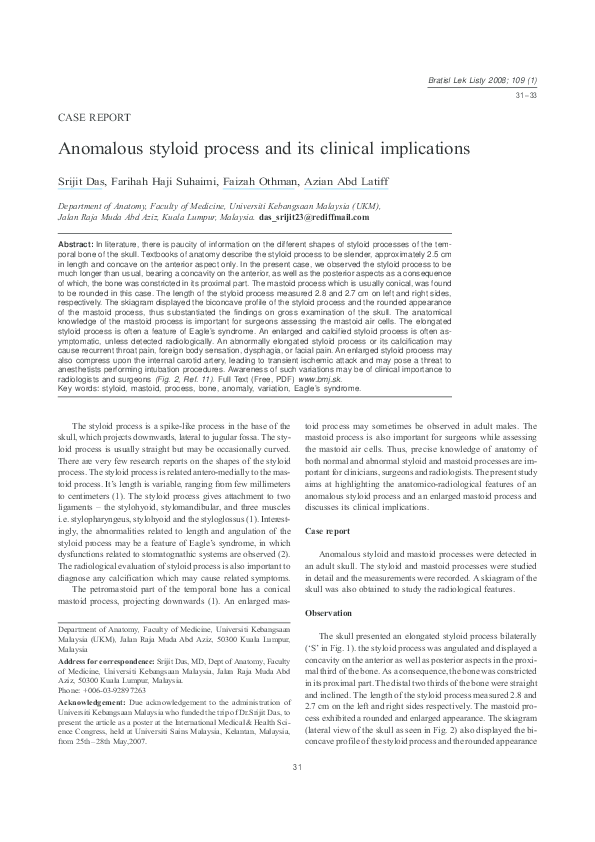 (PDF) Anomalous styloid process and its clinical implications