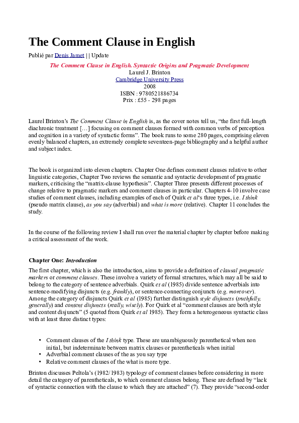 (PDF) Recension de Brinton, L. (2008) The Comment Clause in English ...