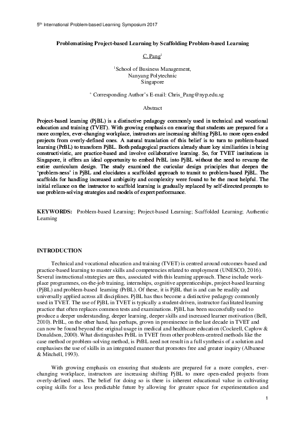 (PDF) Problematising Project-based Learning by Scaffolding Problem ...