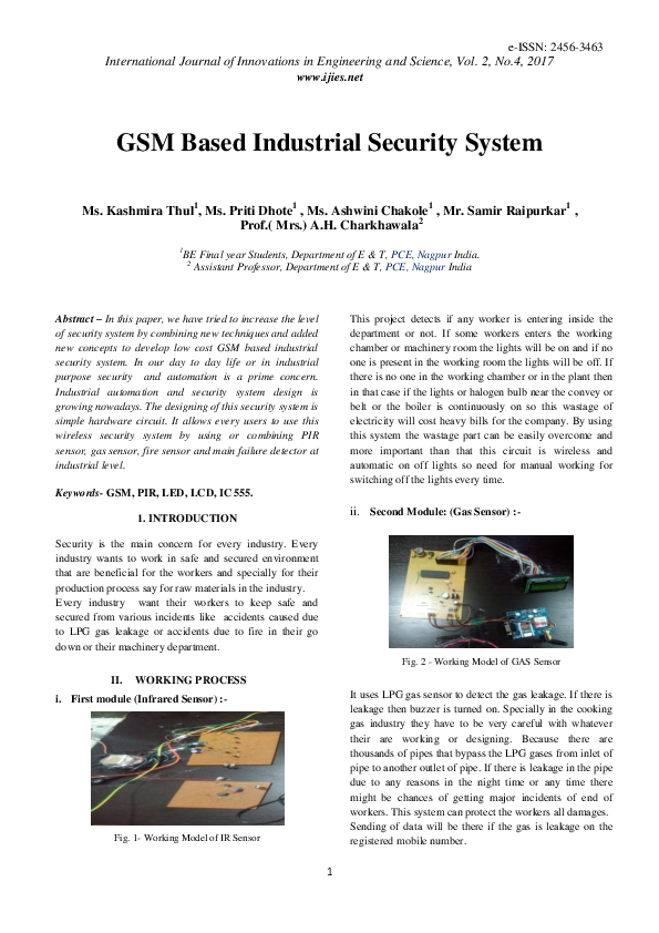 GSM Based Industrial Security System