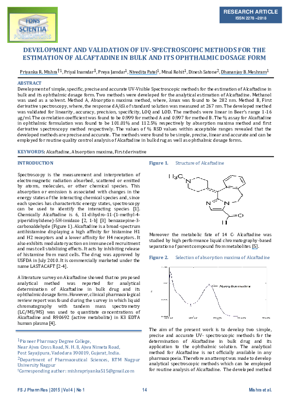 Pdf Development And Validation Of Uv Spectroscopic Method For The Estimation Of Aqueous