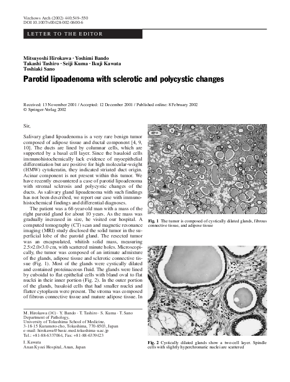 (PDF) Parotid lipoadenoma with sclerotic and polycystic changes ...