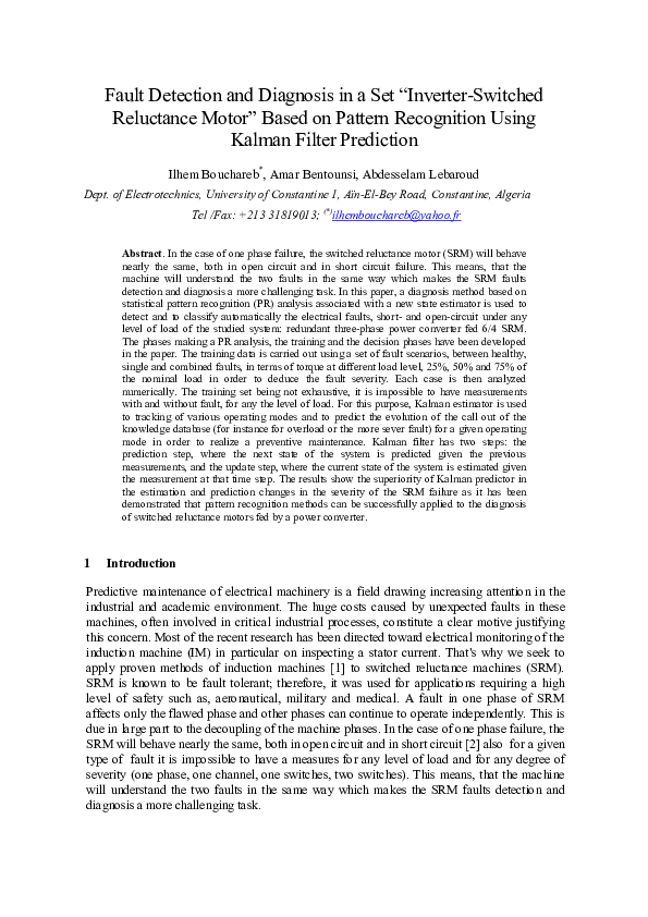(PDF) Fault detection and diagnosis in a set" inverter-switched reluctance motor" based on ...
