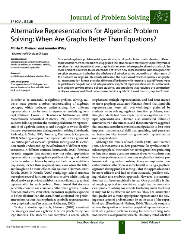 (PDF) Effect of Representation Format on Algebraic Problem Solving