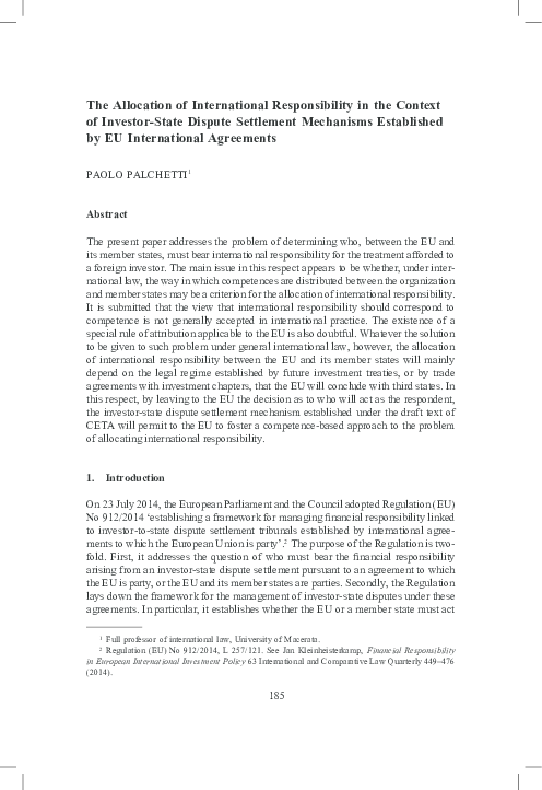 (PDF) The Allocation of International Responsibility in the Context of ...