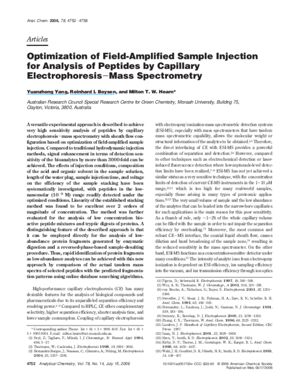 (PDF) Optimization of Field-Amplified Sample Injection for Analysis of ...