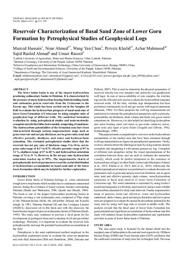 (PDF) Reservoir Characterization of Basal Sand Zone of Lower Goru ...