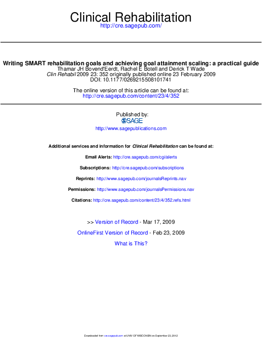 (PDF) Writing SMART rehabilitation goals and achieving goal attainment ...