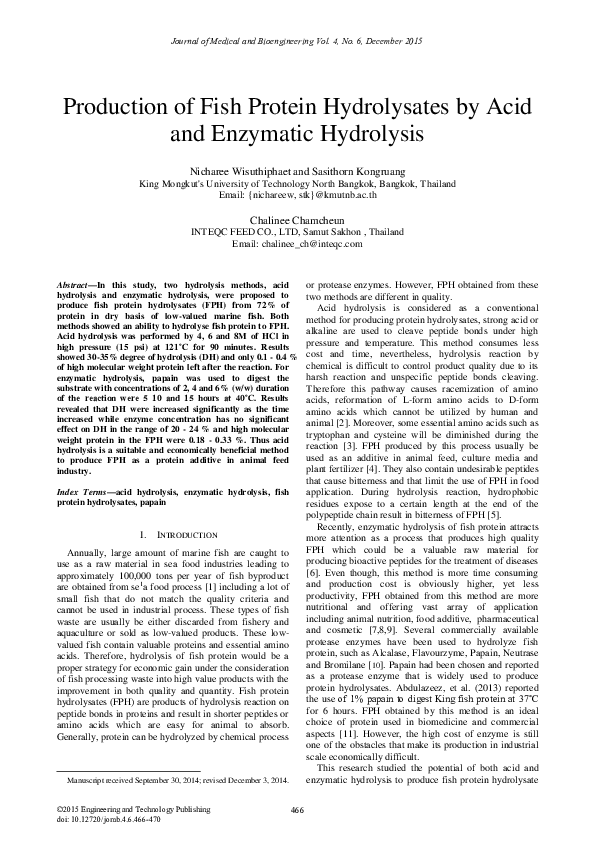 (PDF) Production of Fish Protein Hydrolysates by Acid and Enzymatic ...