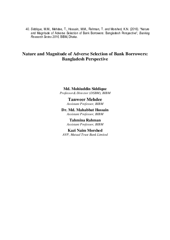 (PDF) 40. Nature and Magnitude of Adverse Selection of Bank Borrowers ...