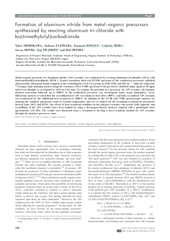 (PDF) Formation of aluminum nitride from metal–organic precursors ...