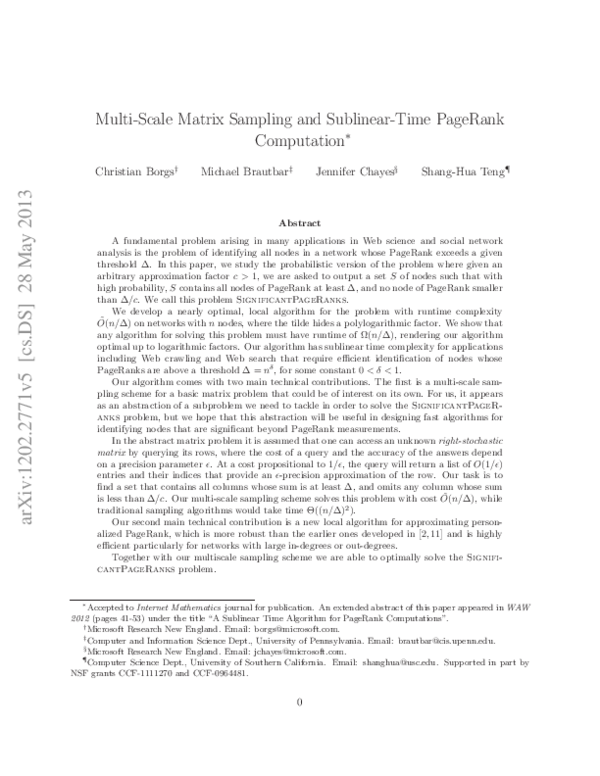 (PDF) Multiscale Matrix Sampling and Sublinear-Time PageRank Computation