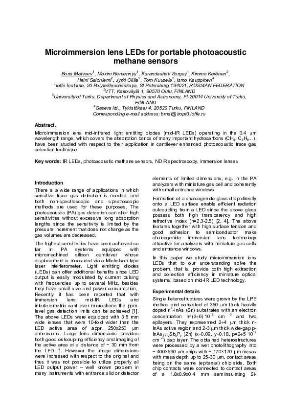 (PDF) Microimmersion lens LEDs for portable photoacoustic methane sensors