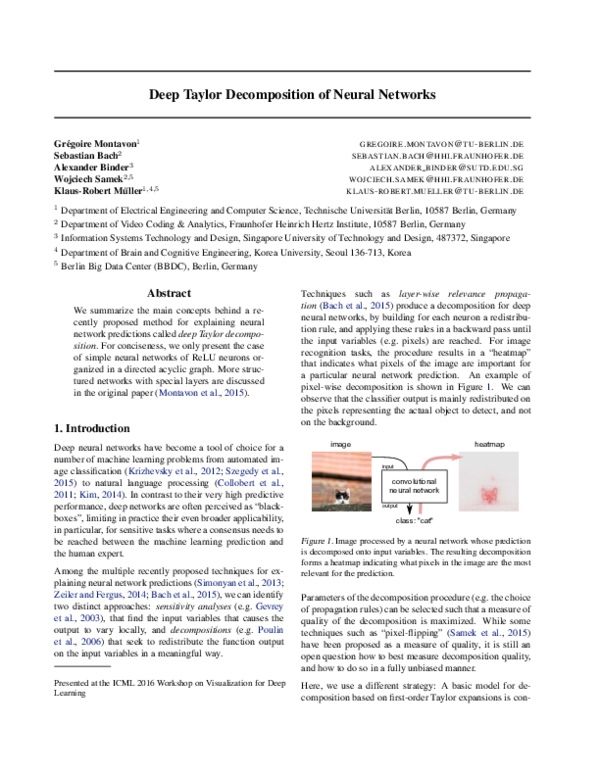 (PDF) Deep Taylor Decomposition of Neural Networks