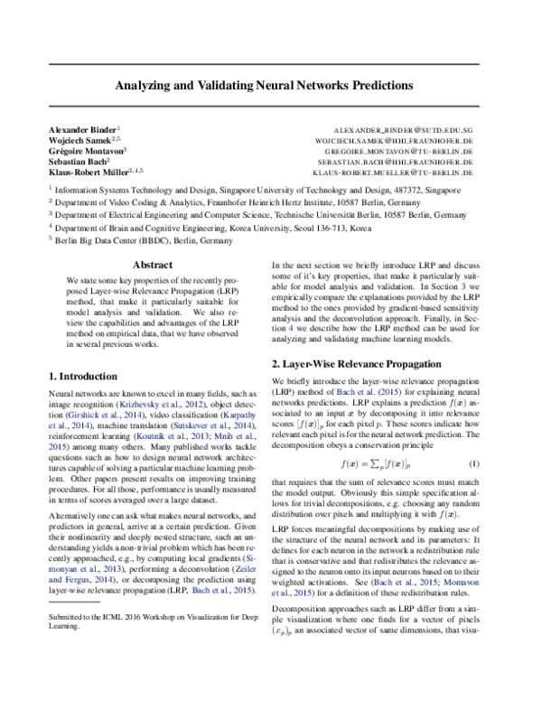 (PDF) Analyzing and Validating Neural Networks Predictions Grégoire Montavon 3