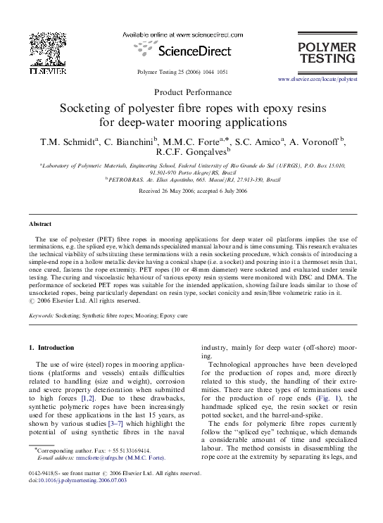 (PDF) Socketing of polyester fibre ropes with epoxy resins for deep ...