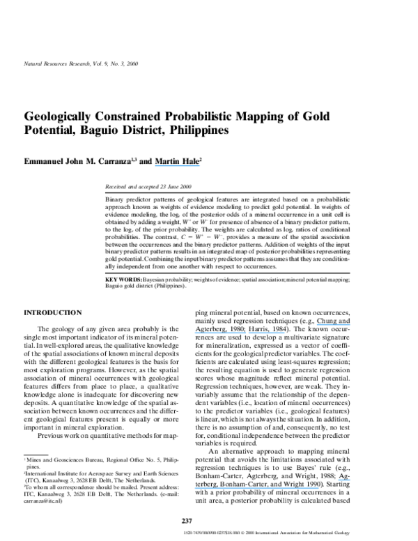 (PDF) Geologically constrained probabilistic mapping of gold potential, Baguio district, Philippines