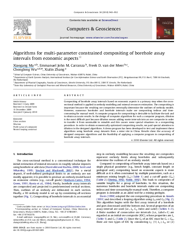 Pdf Algorithms For Multi Parameter Constrained Compositing Of Borehole Assay Intervals From