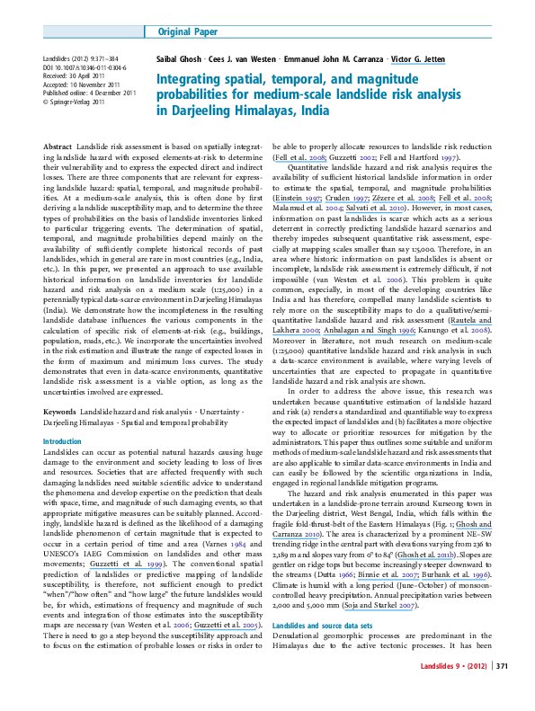 (PDF) Integrating spatial, temporal, and magnitude probabilities for medium-scale landslide risk ...