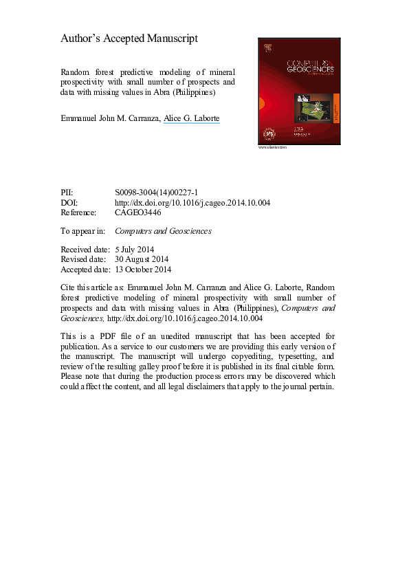 Pdf Random Forest Predictive Modeling Of Mineral Prospectivity With Small Number Of Prospects