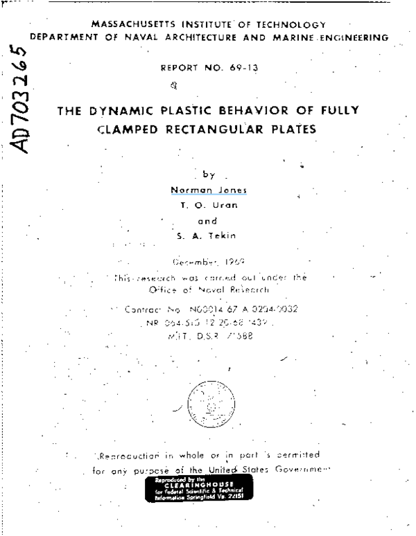 (PDF) The dynamic plastic behavior of fully clamped rectangular plates