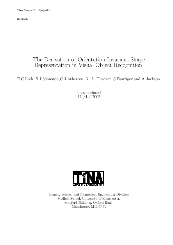 (PDF) The Derivation of Orientation-Invariant Shape Representation in Visual Object Recognition