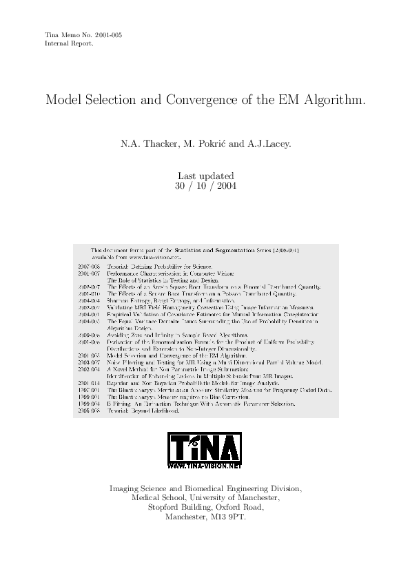 (PDF) Model Selection and Convergence of the EM Algorithm