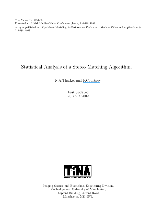 (PDF) Statistical Analysis of a Stereo Matching Algorithm