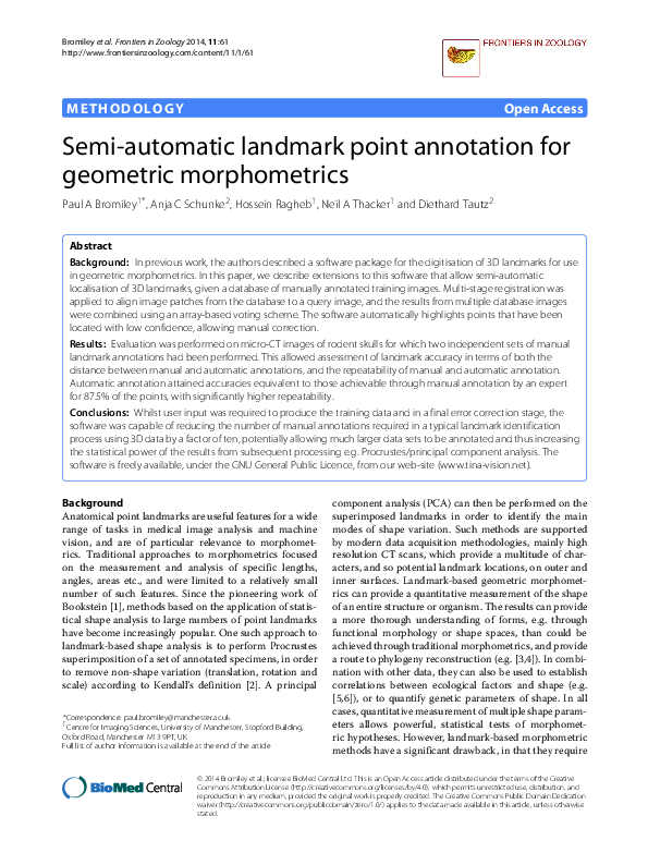 (PDF) Semi-automatic landmark point annotation for geometric morphometrics