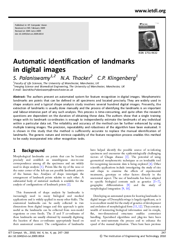 (PDF) Automatic identification of landmarks in digital images