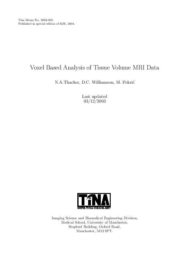 (PDF) Voxel Based Analysis of Tissue Volume MRI Data