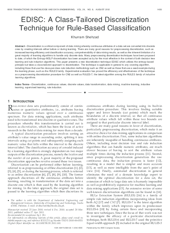 Pdf Edisc A Class Tailored Discretization Technique For Rule Based