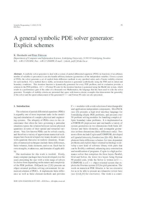 (PDF) A general symbolic PDE solver generator: Explicit schemes
