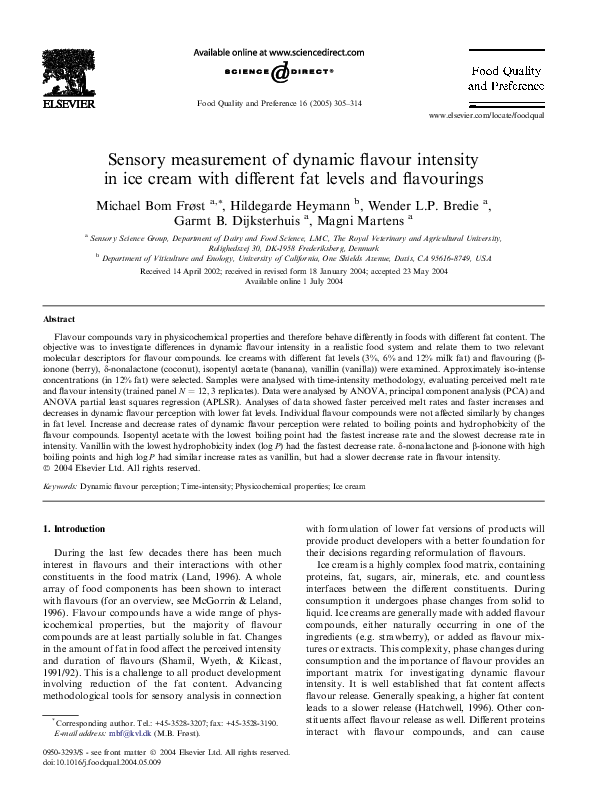 (PDF) Dynamic Flavour Intensity in Ice Creams