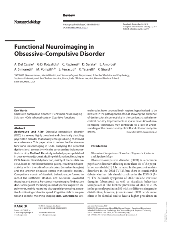 Pdf Brain Activation In Paediatric Obsessive Compulsive Disorder