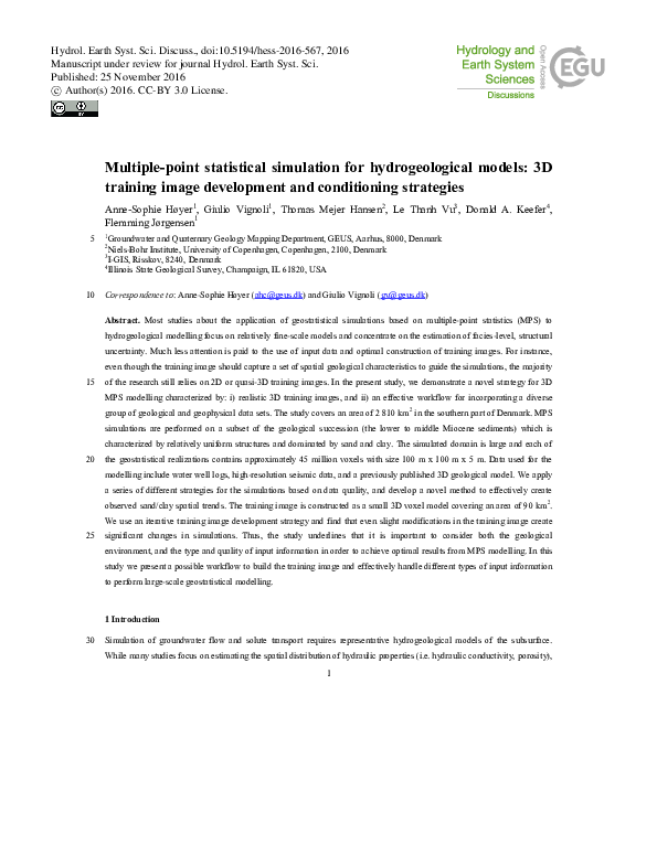 Pdf Multiple Point Statistical Simulation For Hydrogeological Models 3d Training Image