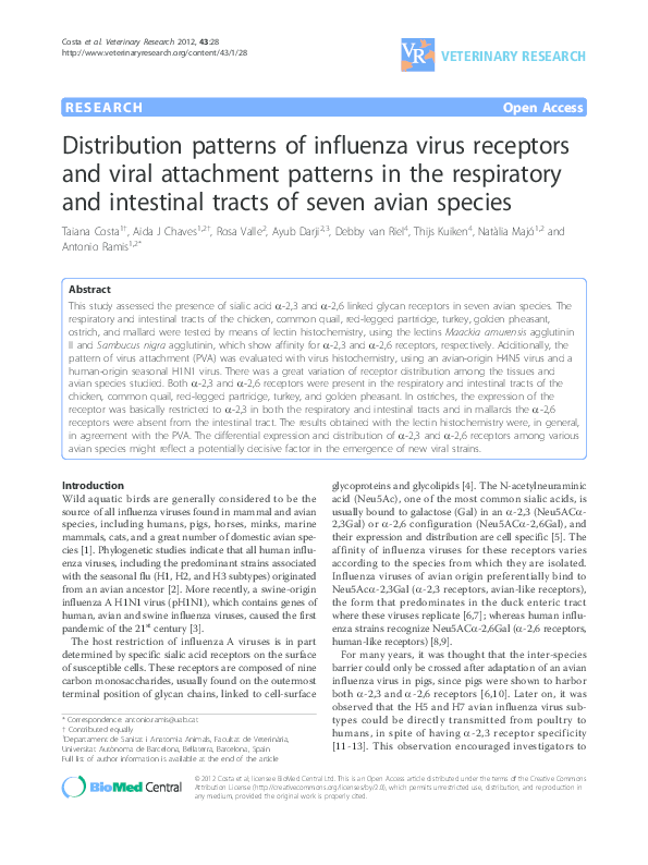 (PDF) Distribution patterns of influenza virus receptors and viral ...