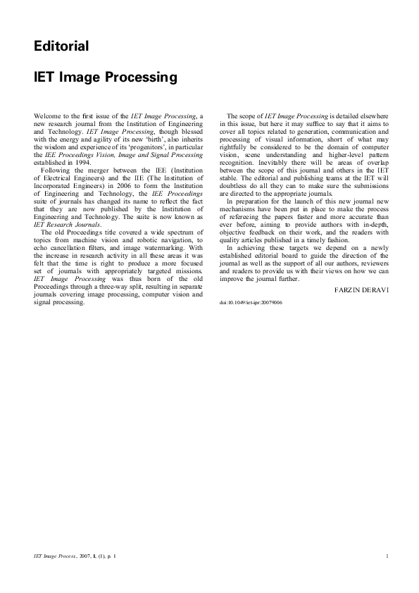(PDF) Editorial: IET Image Processing | Farzin Deravi - Academia.edu