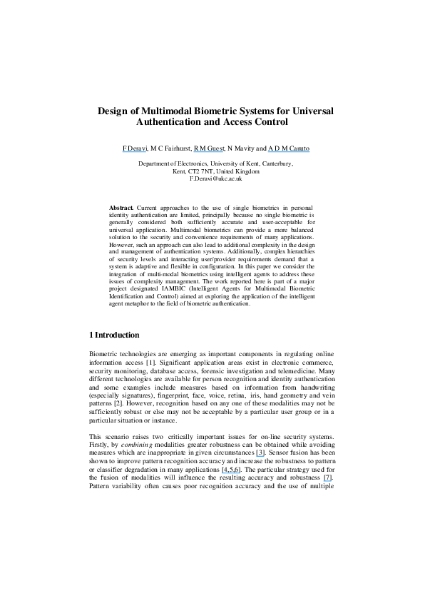 (PDF) Design of multimodal biometric systems for universal ...