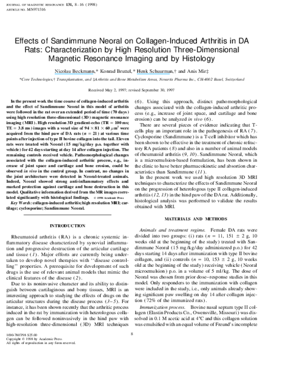 (PDF) Effects of Sandimmune Neoral on Collagen-Induced Arthritis in DA ...
