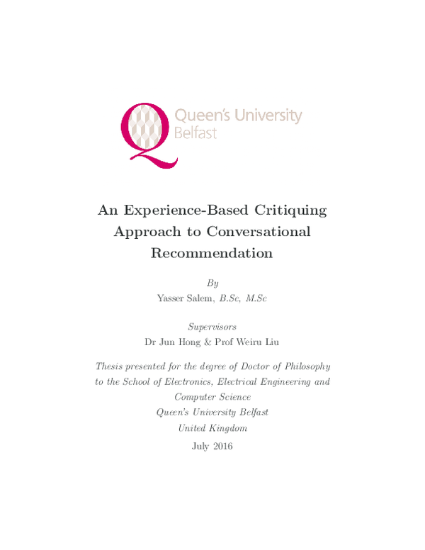 Pdf An Experience Based Critiquing Approach To Conversational Recommendation