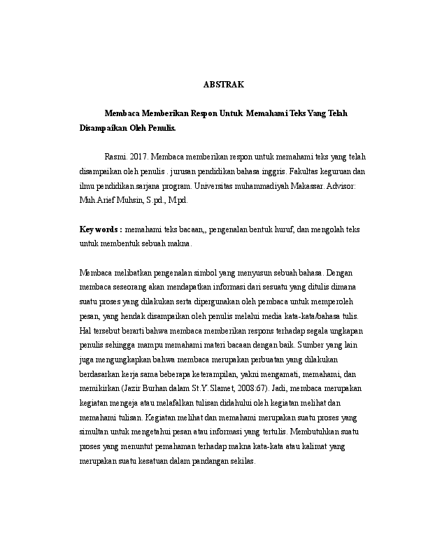 (DOC) ABSTRAK Membaca Memberikan Respon Untuk Memahami Teks Yang Telah