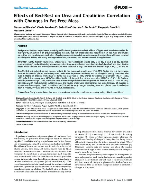 (PDF) Effects of Bed-Rest on Urea and Creatinine: Correlation with ...