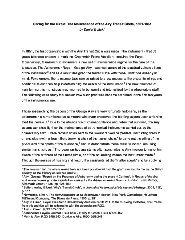 (PDF) Caring for the Circle: The Maintenance of the Airy Transit Circle ...