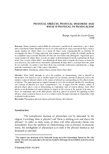 (PDF) PHYSICAL OBJECTS, PHYSICAL THEORIES AND WHAT IS PHYSICAL IN ...